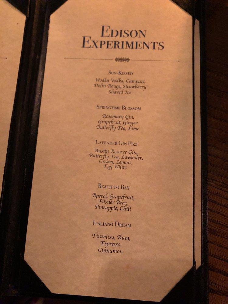 Menu at Edison Experiment pub & bar, San Antonio