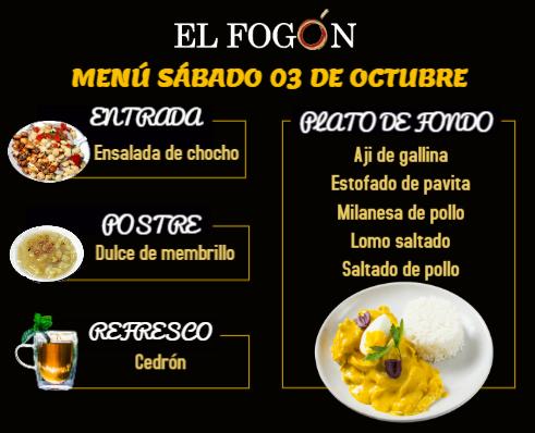 Menu at El Fogón restaurant, Huaraz