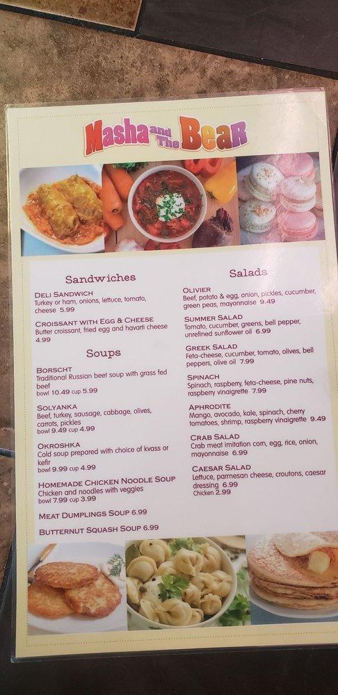 Carta de Masha and the Bear Russian Cafe, Aurora, E Iliff Ave