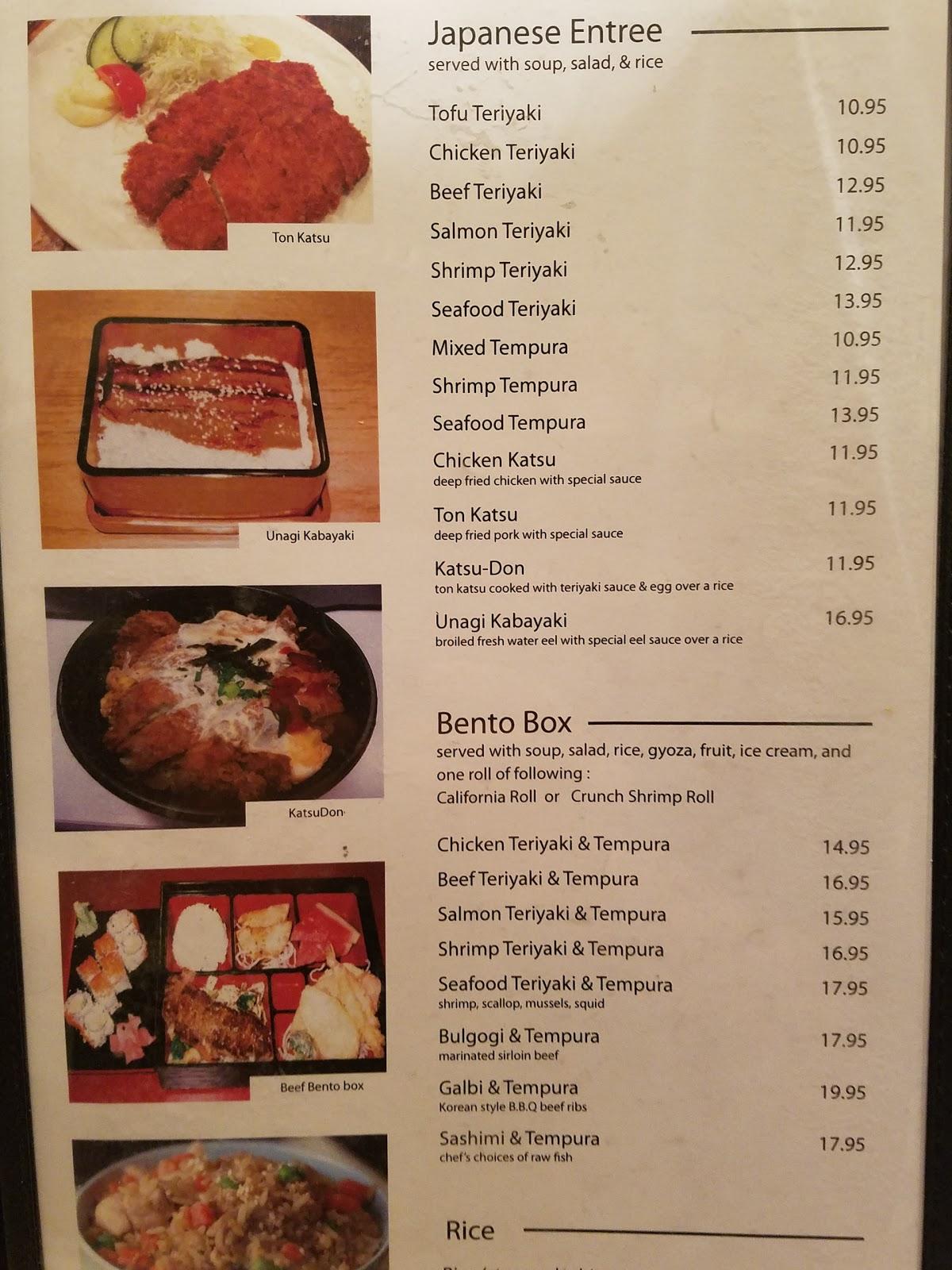 Menu at Midori restaurant, Nashville