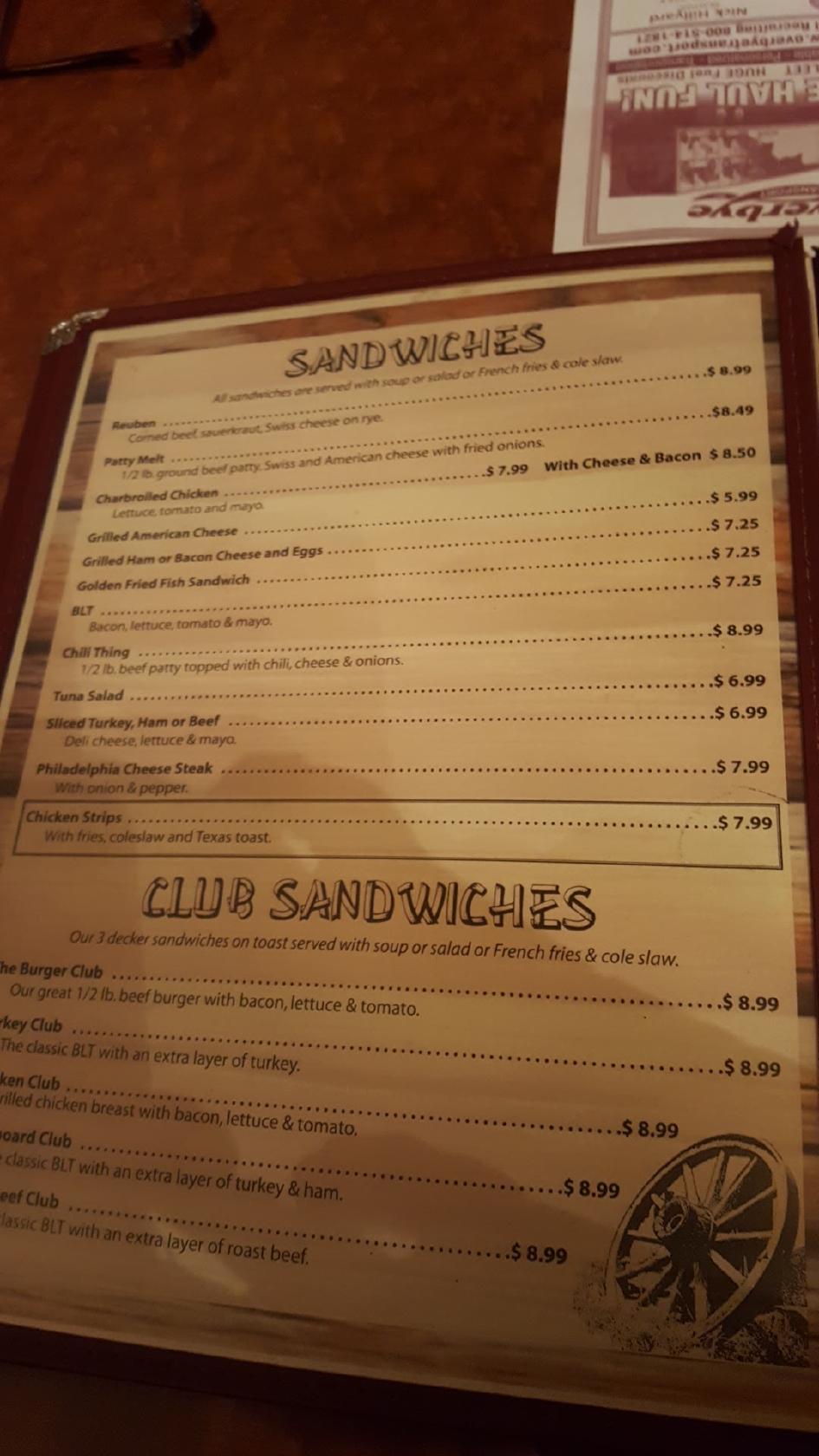 Menu at Buckboard restaurant, Lakeville