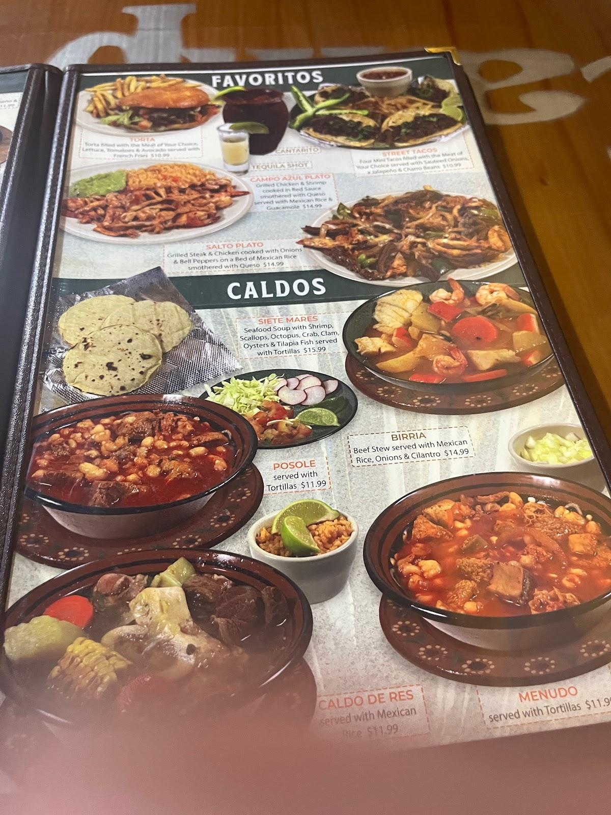 Menu at Campo Azul Mexican Restaurant & Bar, Odessa