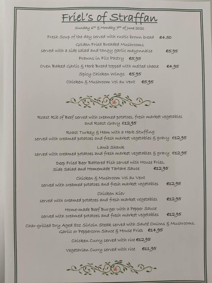 Menu at Friel's of Straffan pub & bar, Straffan
