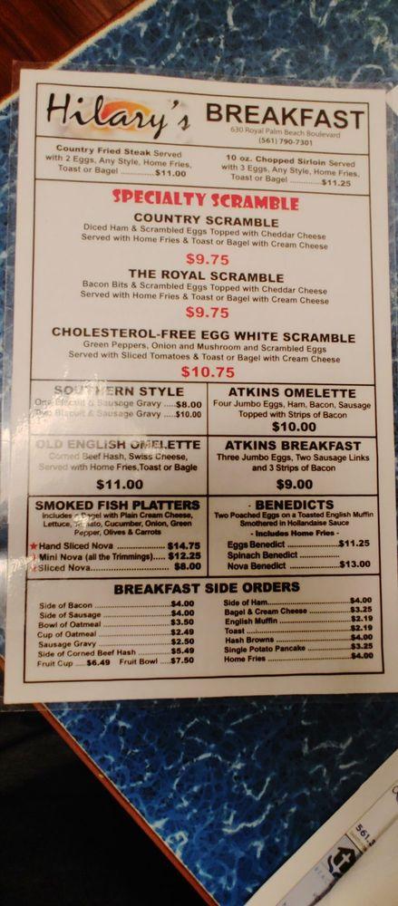 Menu at Hilary's Restaurant and Royal Deli, Royal Palm Beach