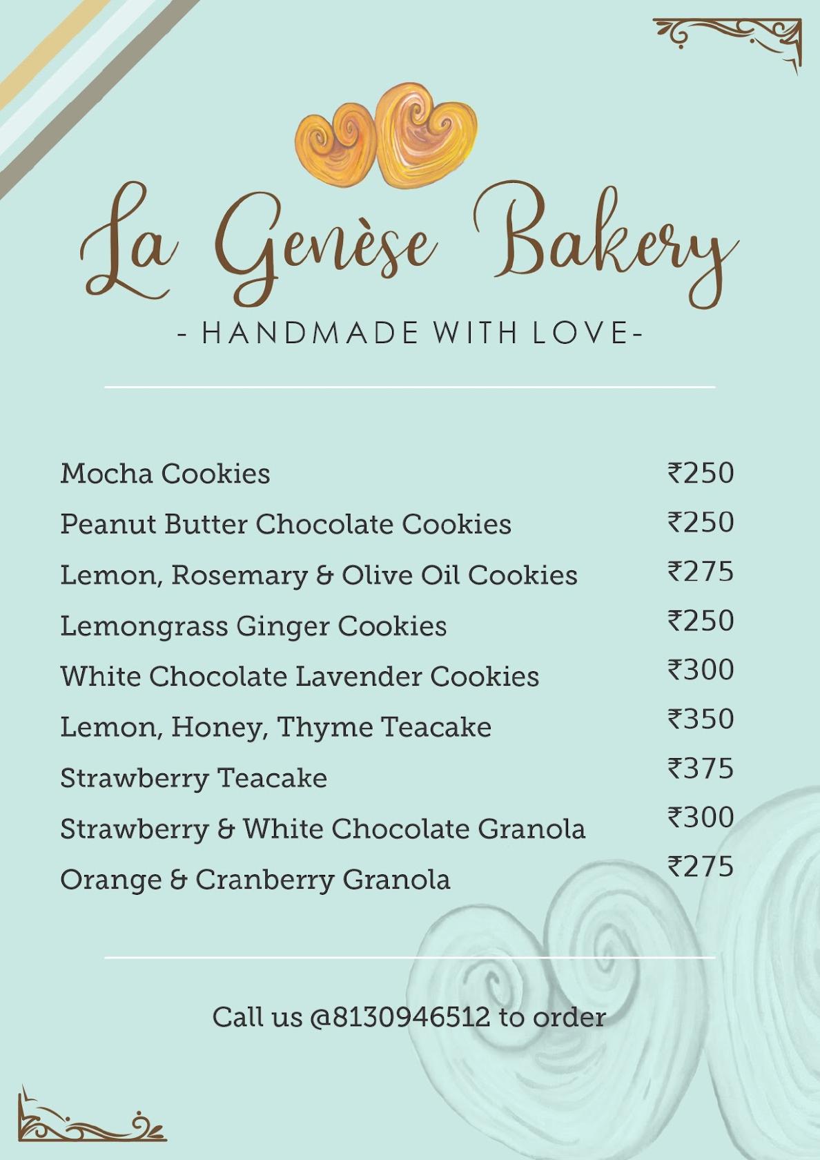 Menu at La Genèse Bakery, Gurugram