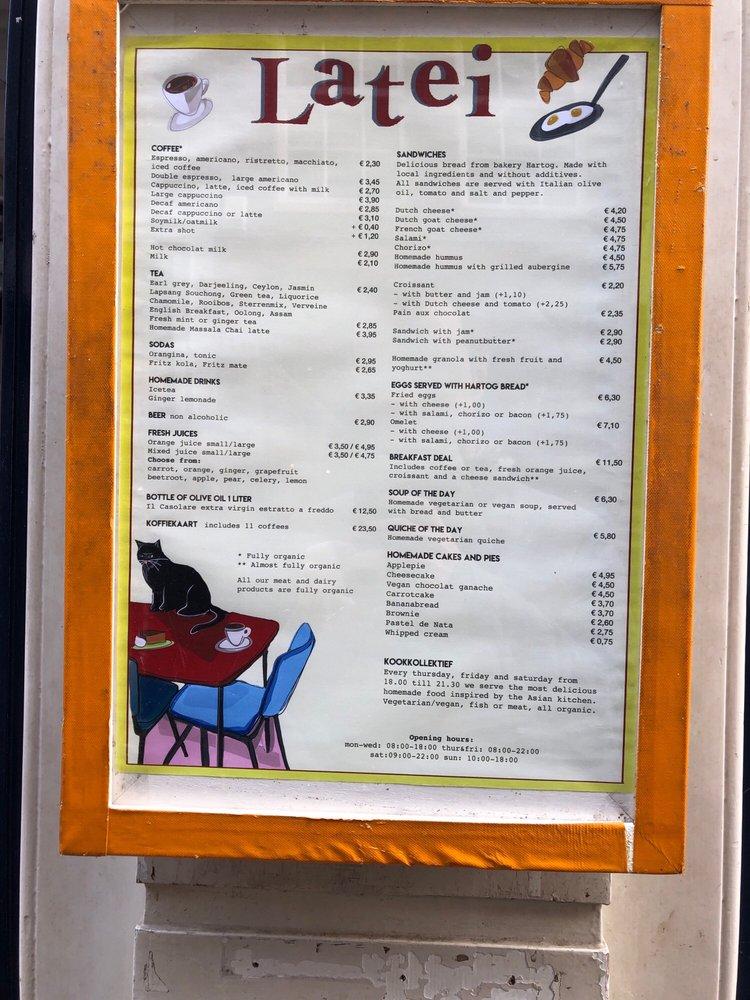 Menu at Latei, Amsterdam