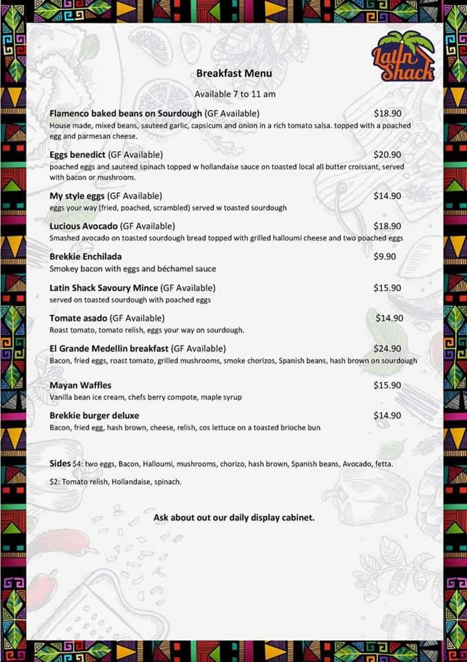 Menu at Latin Shack Cafe, Samford Valley
