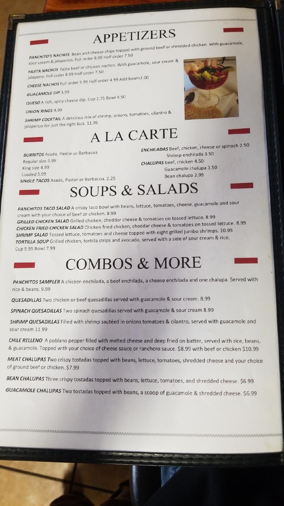 Menu at Panchito's Mexican Restaurant, Granbury