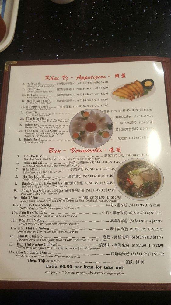 Menu at Pho Song Huong Vietnamese Restaurant, Edmonton
