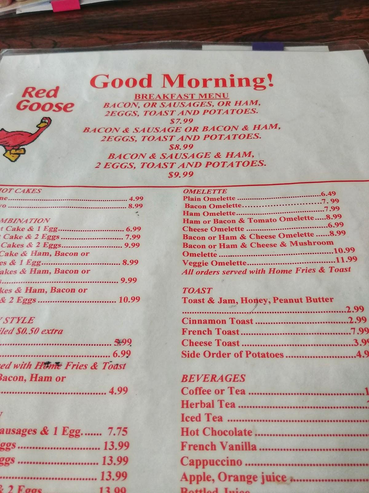 Menu at Red Goose Restaurant, Edmonton