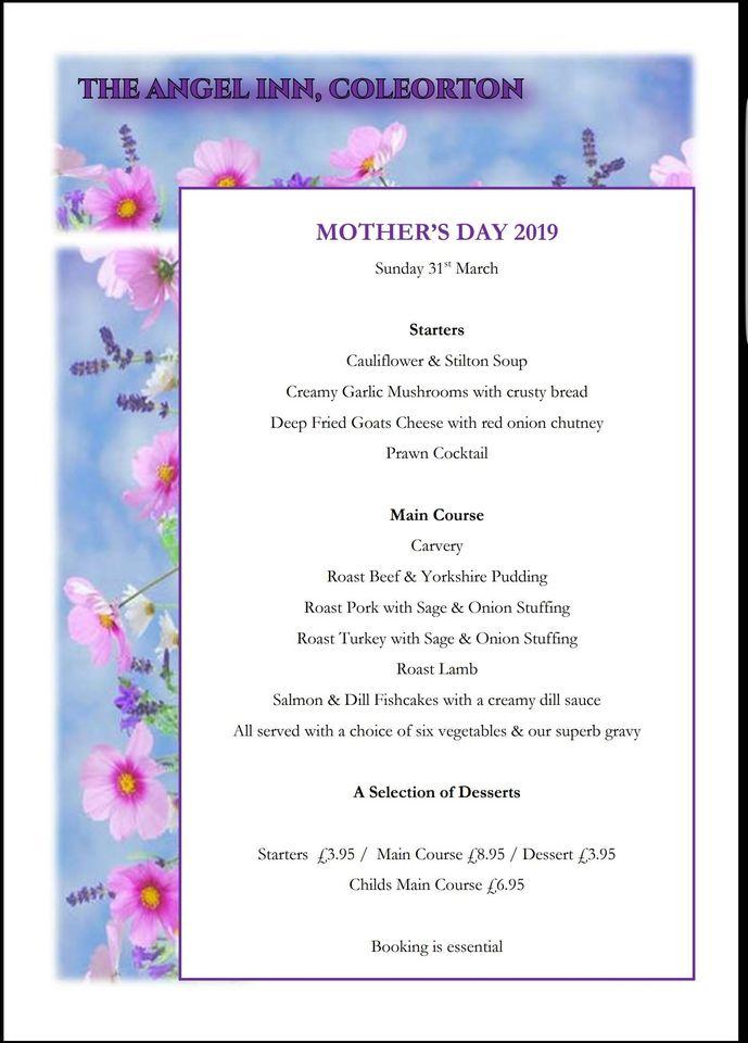 Menu at The Angel Inn pub & bar, Coalville, The Moor