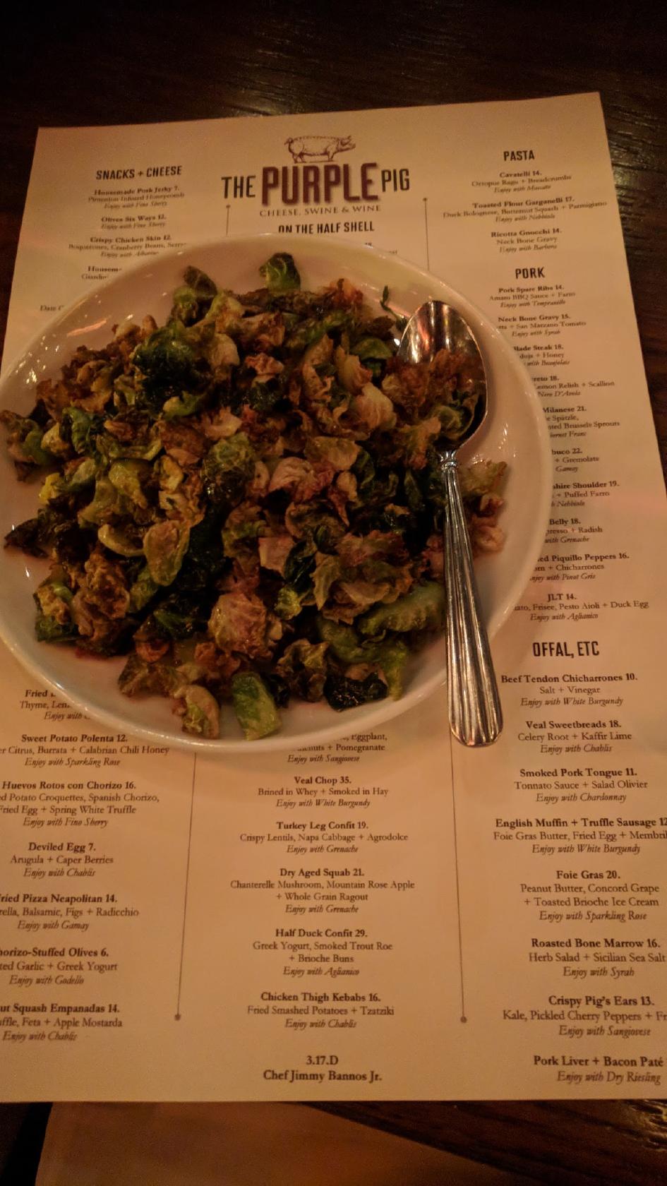 Menu at The Purple Pig Restaurant, Chicago, 444 Michigan Ave