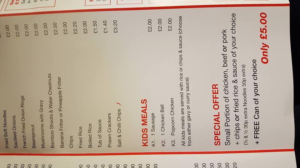 Menu at Red Dragon restaurant, Belfast