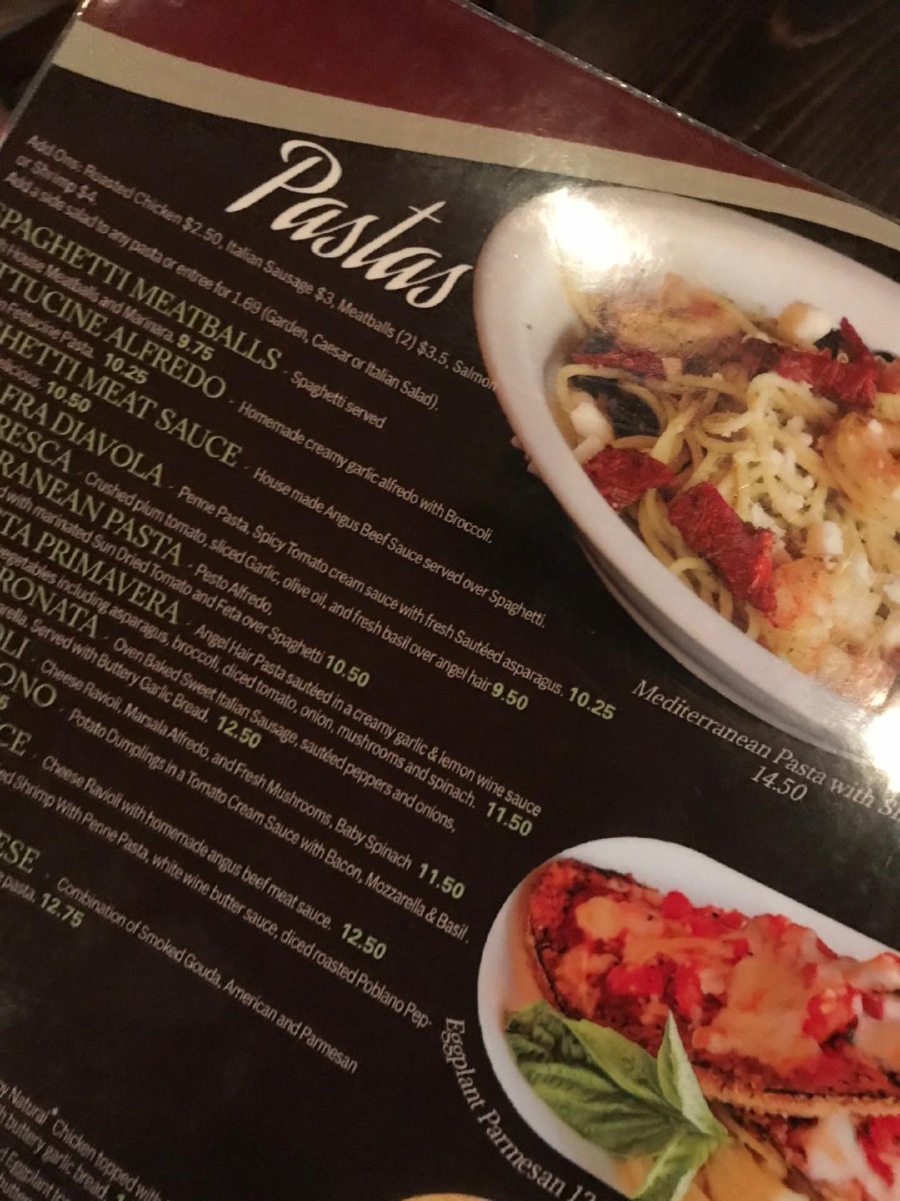 Menu at Twisted Italian restaurant, Peoria
