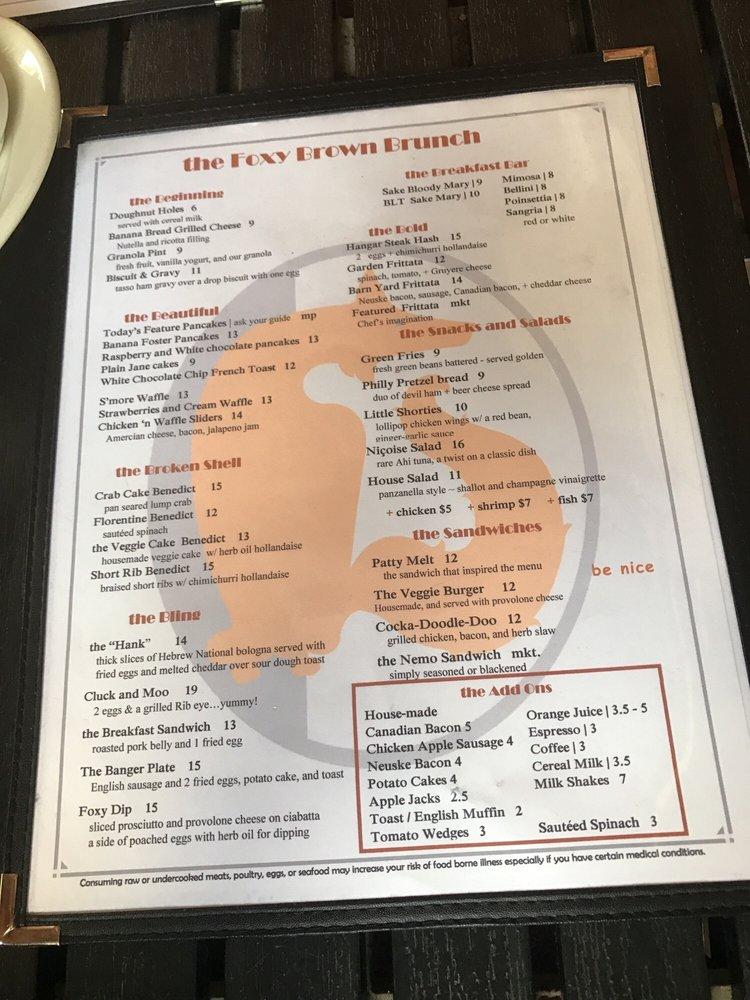 Menu at Foxy Brown restaurant, Fort Lauderdale