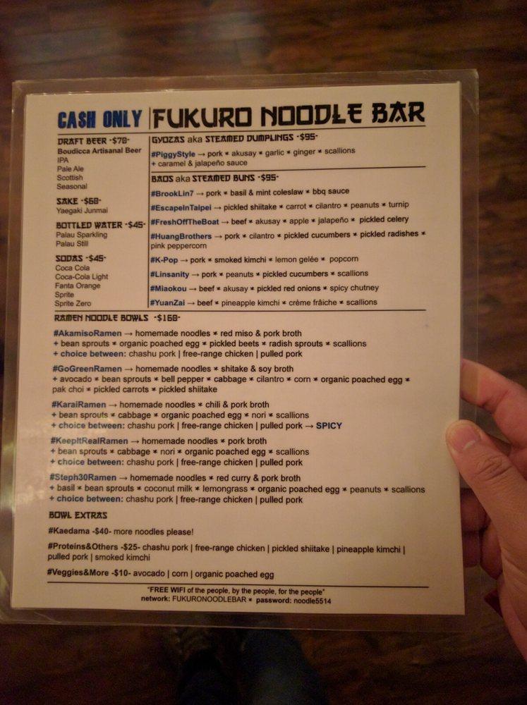 Carta de Fukuro Noodle Bar, Buenos Aires