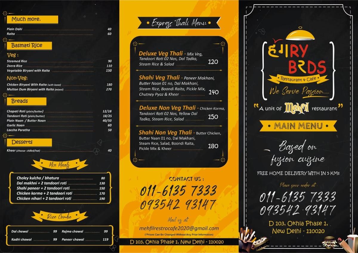 Menu at Hungry Birds, New Delhi, D-103