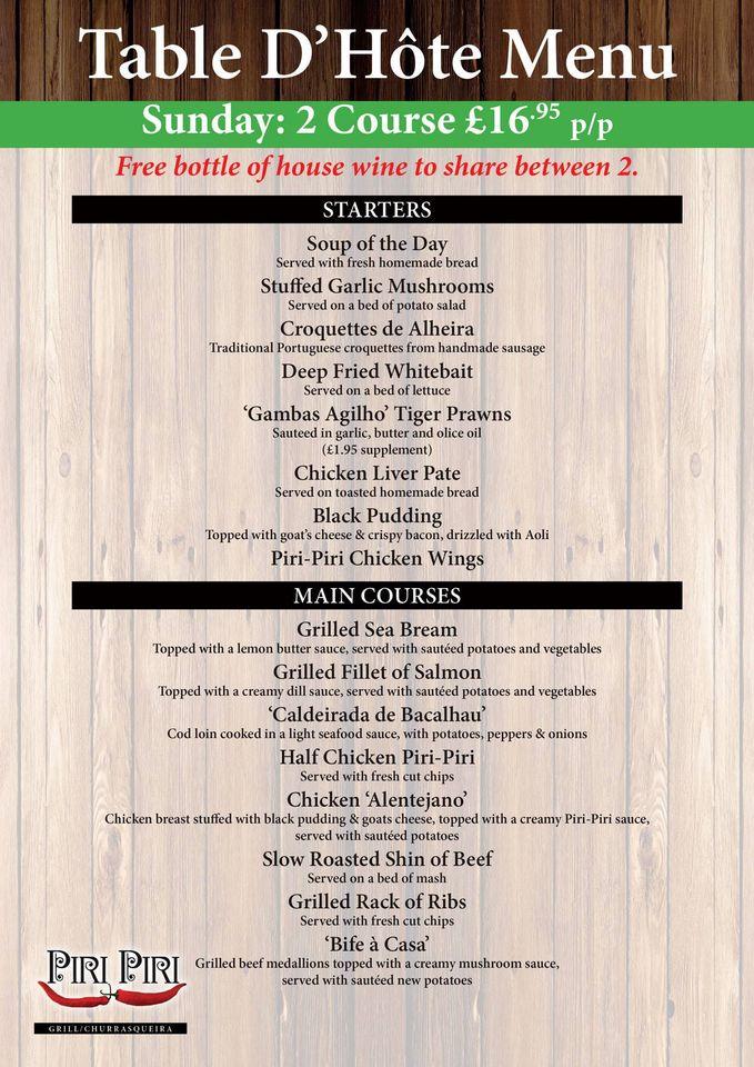 Menu at Piri Piri Grill restaurant, Ormskirk