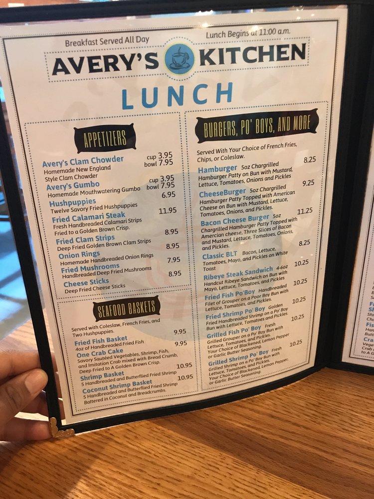 Menu at Avery's Kitchen restaurant, New Braunfels