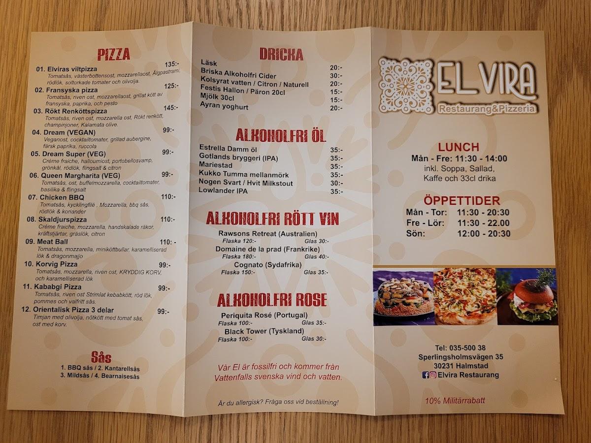 Menu at Elvira Restaurang & Pizzeria, Halmstad