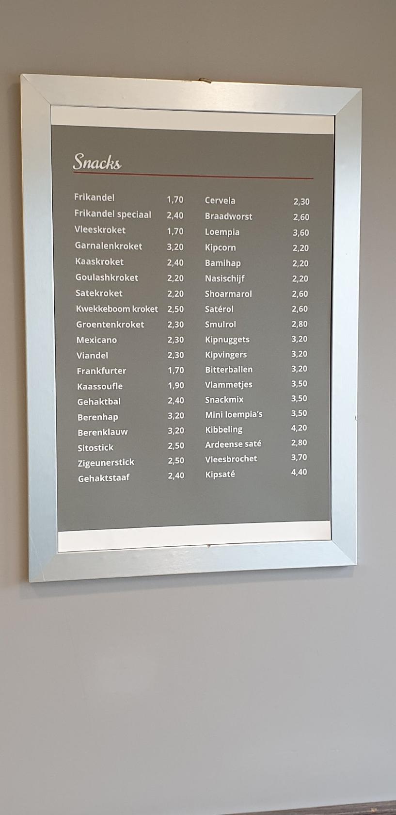 Menu at Frietkotter, Breskens