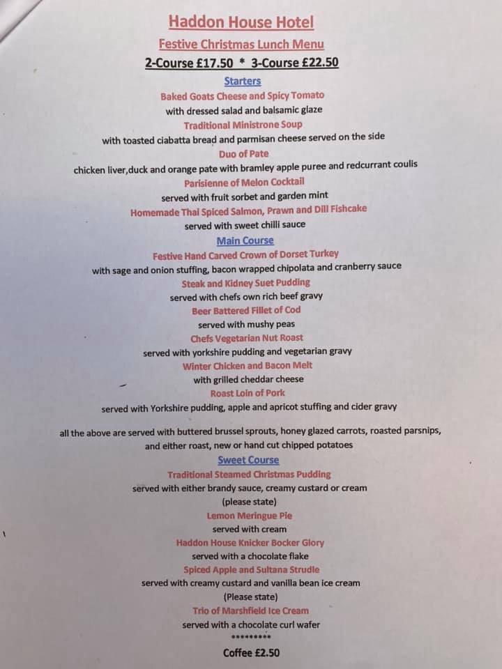 Menu at Haddon House Hotel pub & bar, Bridport