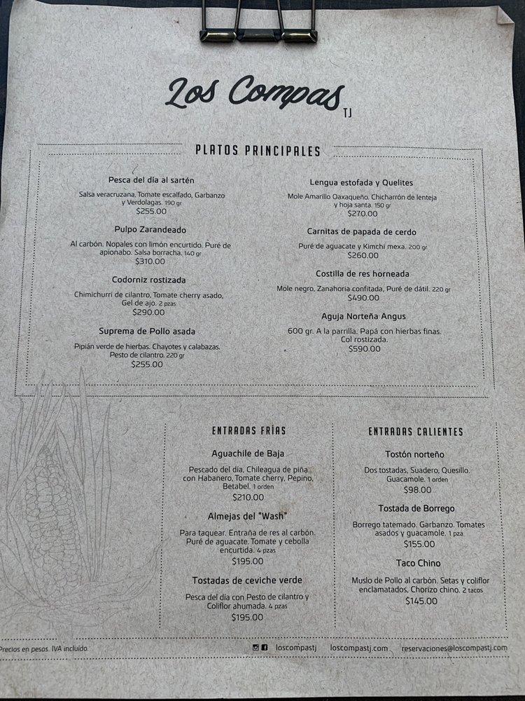 Carta del restaurante JACO, Tijuana