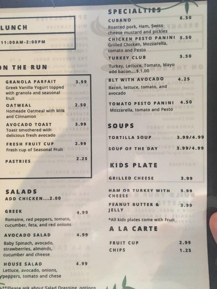 Menu at Milo Coffee House, Portland