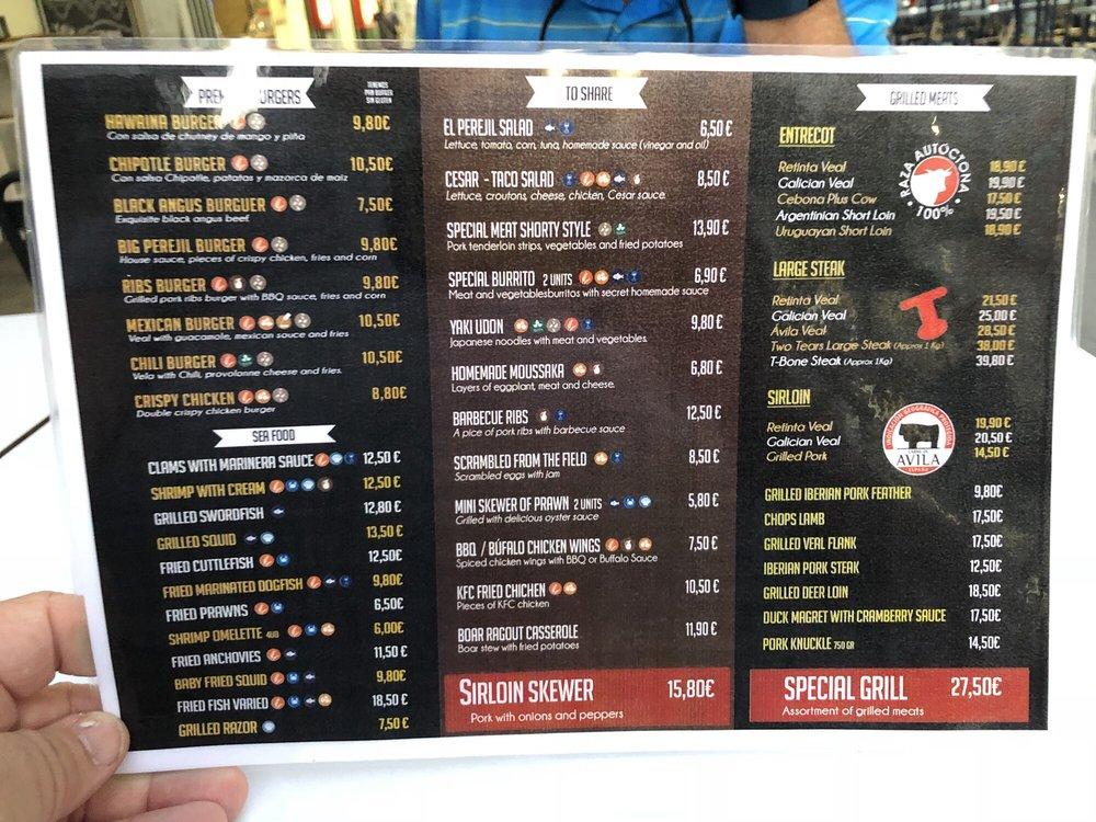 Menu at PIZZERIA EL PEREJIL ROTA, Rota