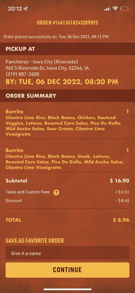 Menu at Pancheros Mexican Grill - Riverside restaurant, Iowa City, 965 ...