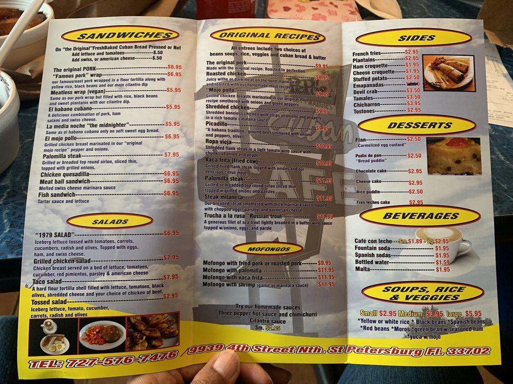 Carta de Pepo's Cuban Cafe, San Petersburgo