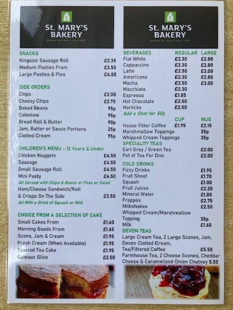 Menu at St. Mary’s Bakery & Coffee Shop, Paignton