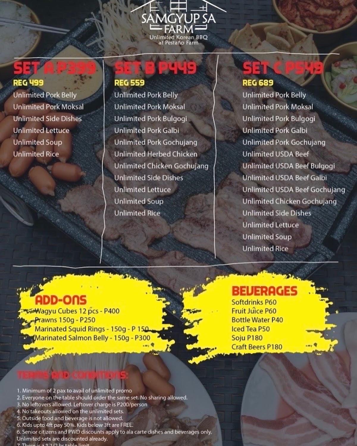 Menu at Sangyup korean style restaurant, Antipolo
