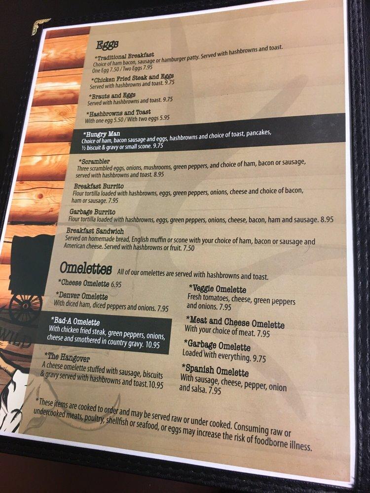 Menu at Sofie's Chatterbox restaurant, Rupert