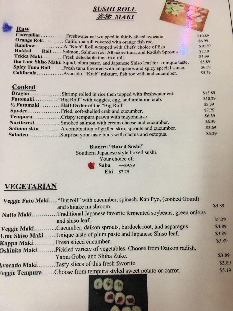 Menu at Sushi Tama Restaurant, Tacoma
