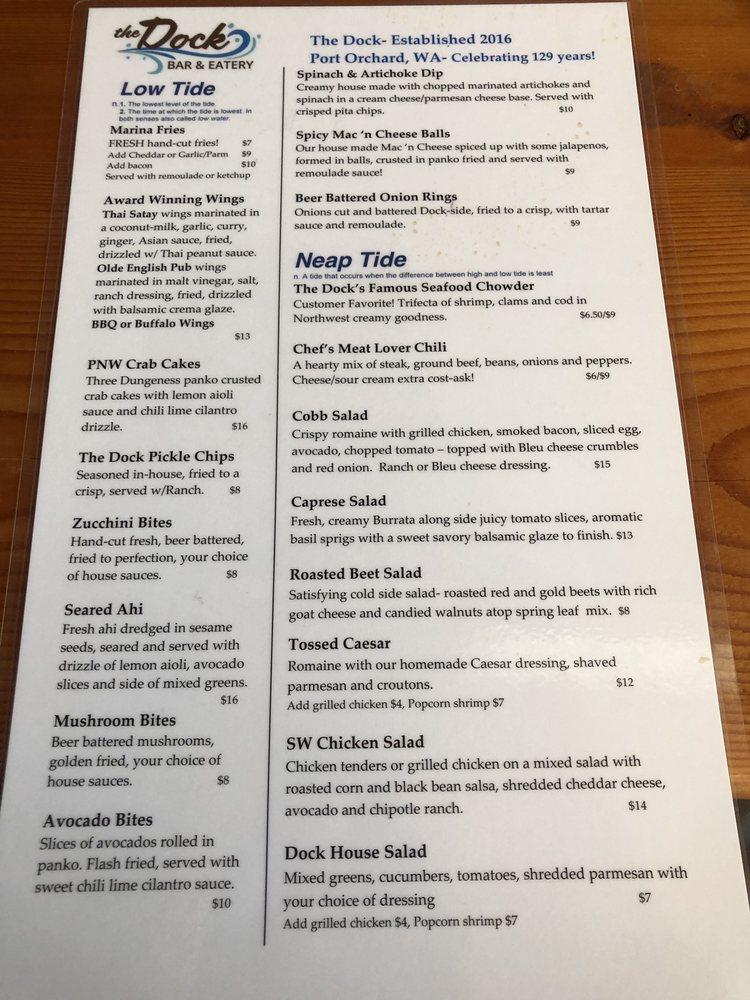 Carta de The Dock Bar & Eatery, Port Orchard