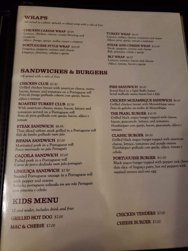 Menu at The Pearl restaurant, Taunton