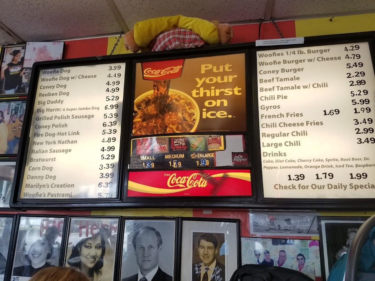 Menu at Woofies Hot Dogs restaurant, Overland