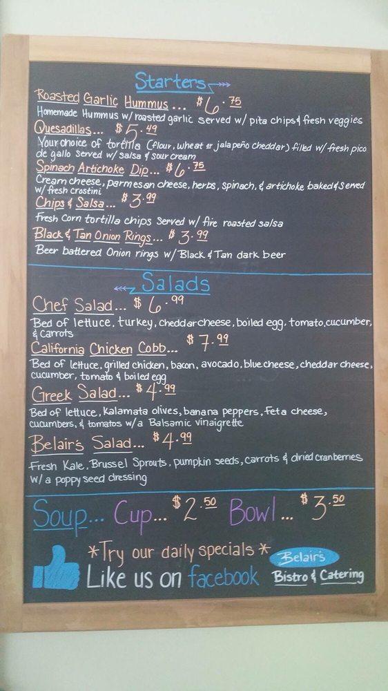 Menu at Belair's Bistro & Catering restaurant, Belpre