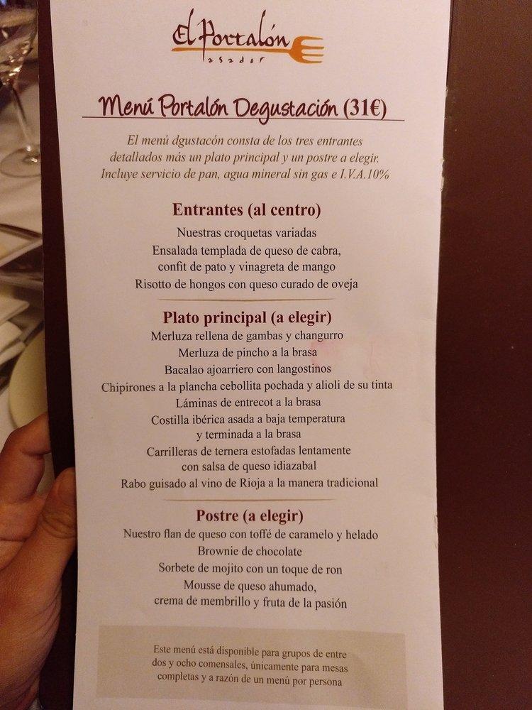 Menu at restaurante El Portalón, Logroño
