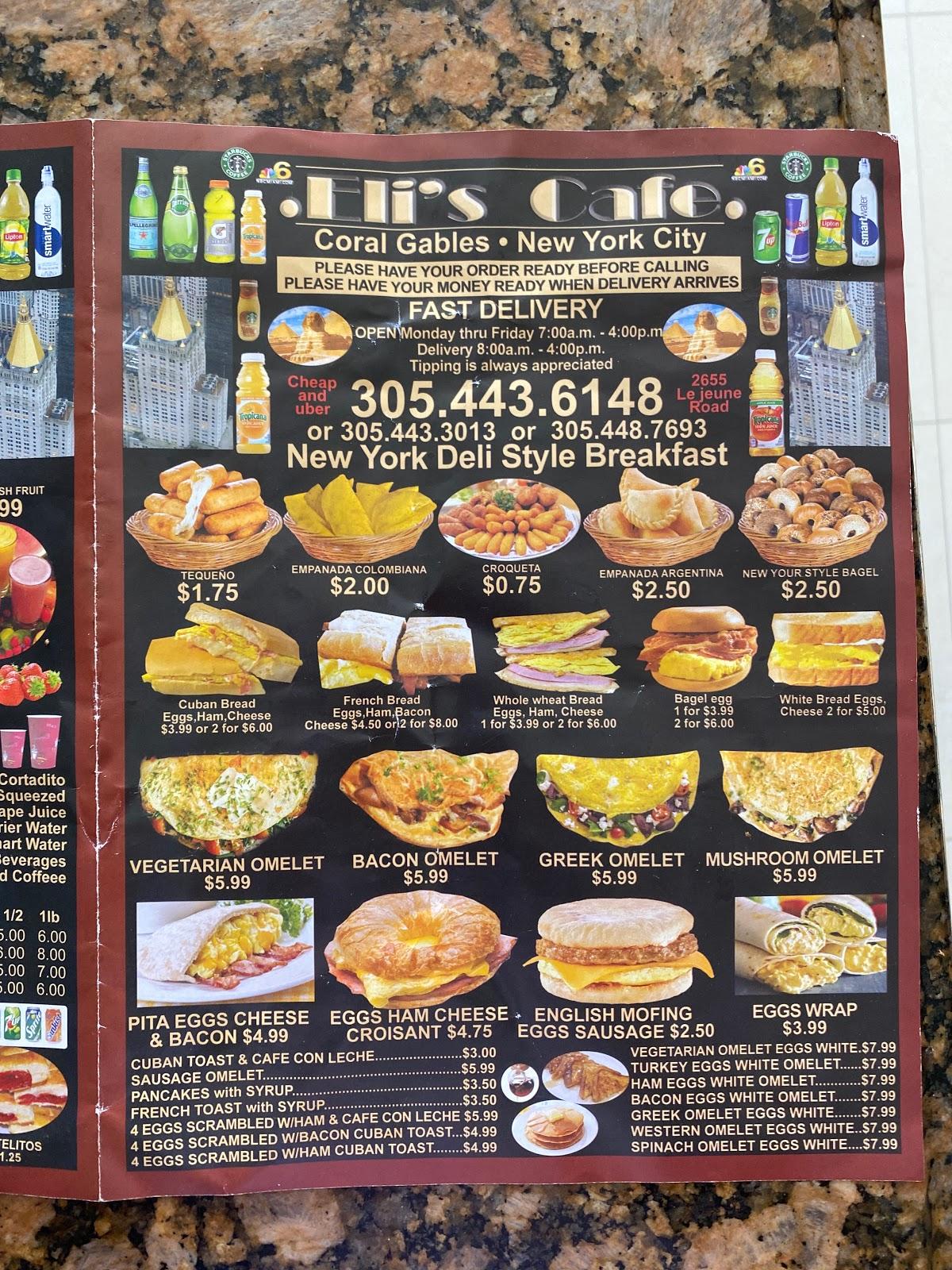 Menu at Eli's Cafe, Miami, S Le Jeune Rd