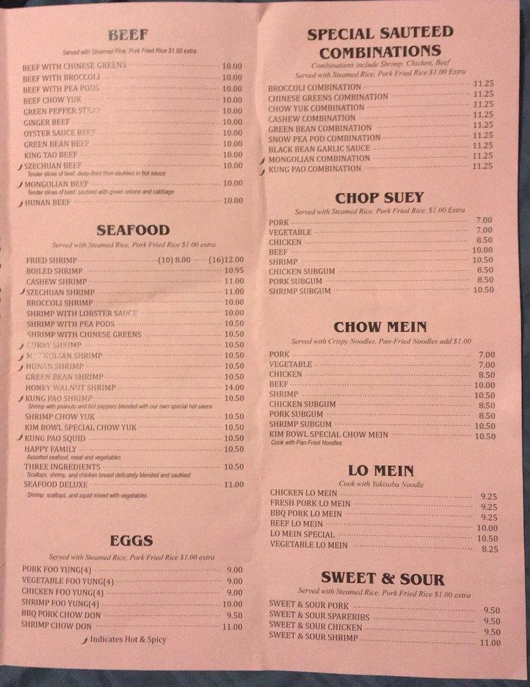 Menu at Kim Bowl Restaurant & Lounge, Longview