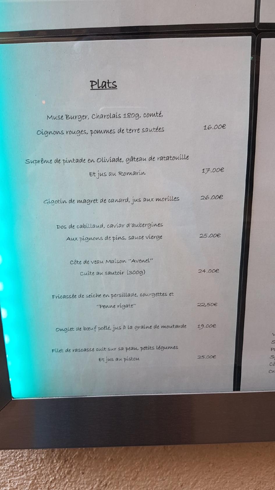 Menu au Muse Restaurant, Vienne