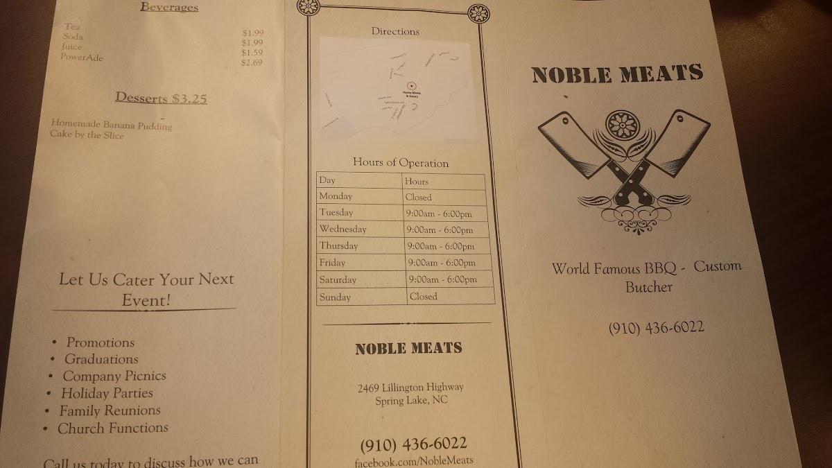 Menu at Noble Meats & Eatery BBQ, Spring Lake