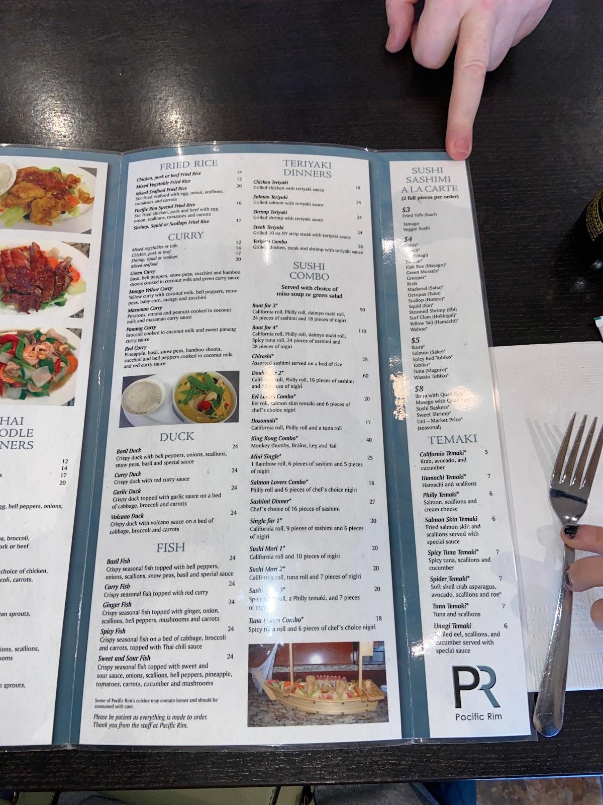 Menu at Pacific Rim restaurant, Merritt Island