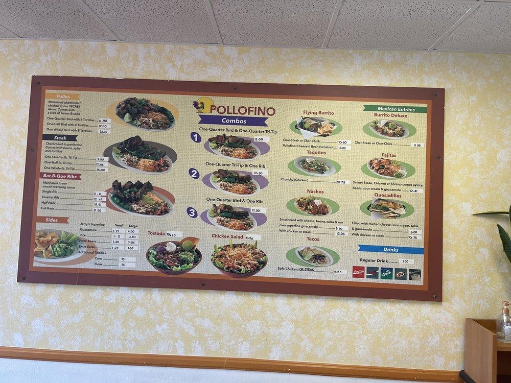Menu at Pollofino's restaurant, Goleta