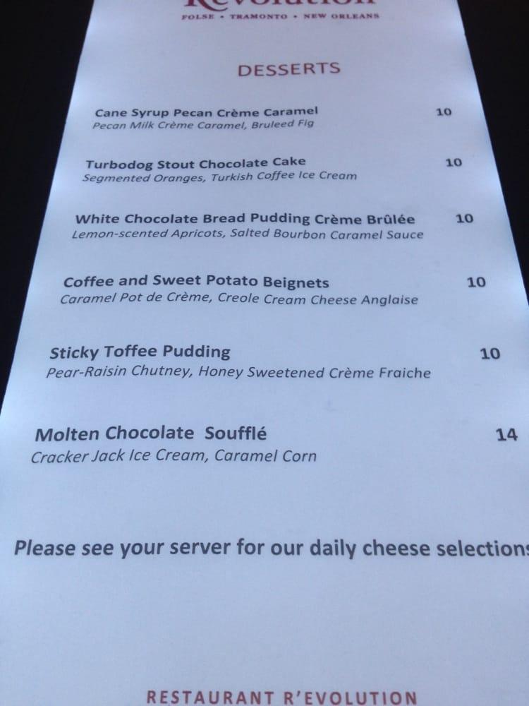 Menu at Restaurant R'evolution, New Orleans