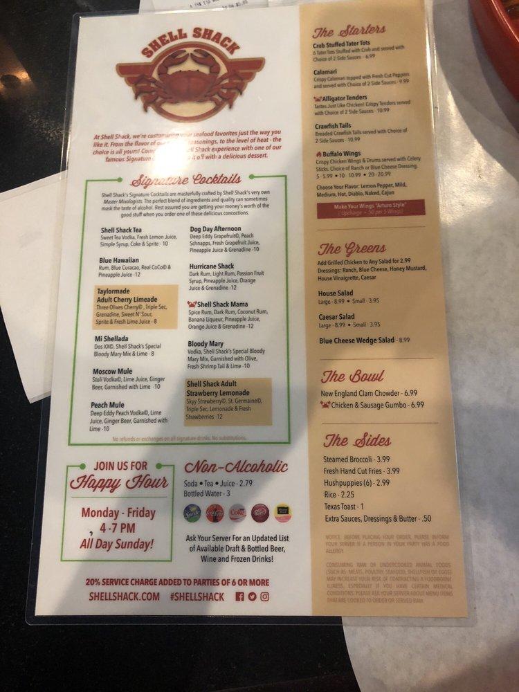 Menu at Shell Shack pub & bar, Houston