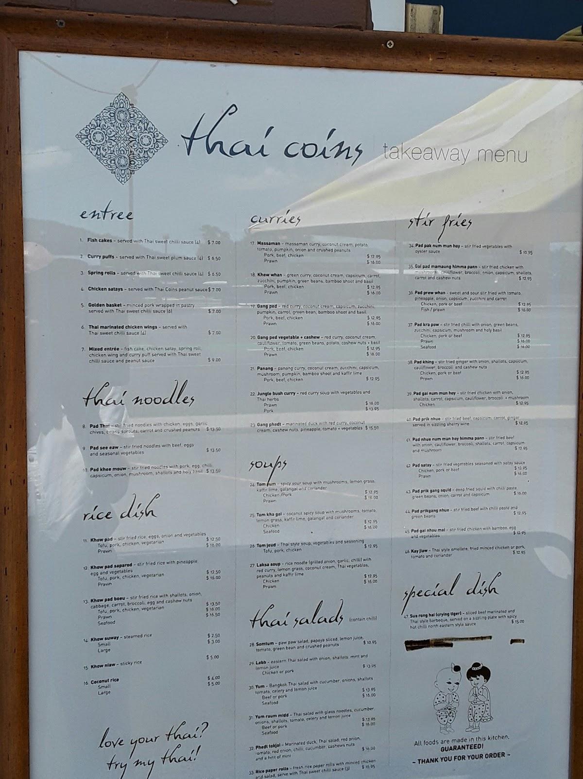 Menu at Thai Coins fast food, Bungalow