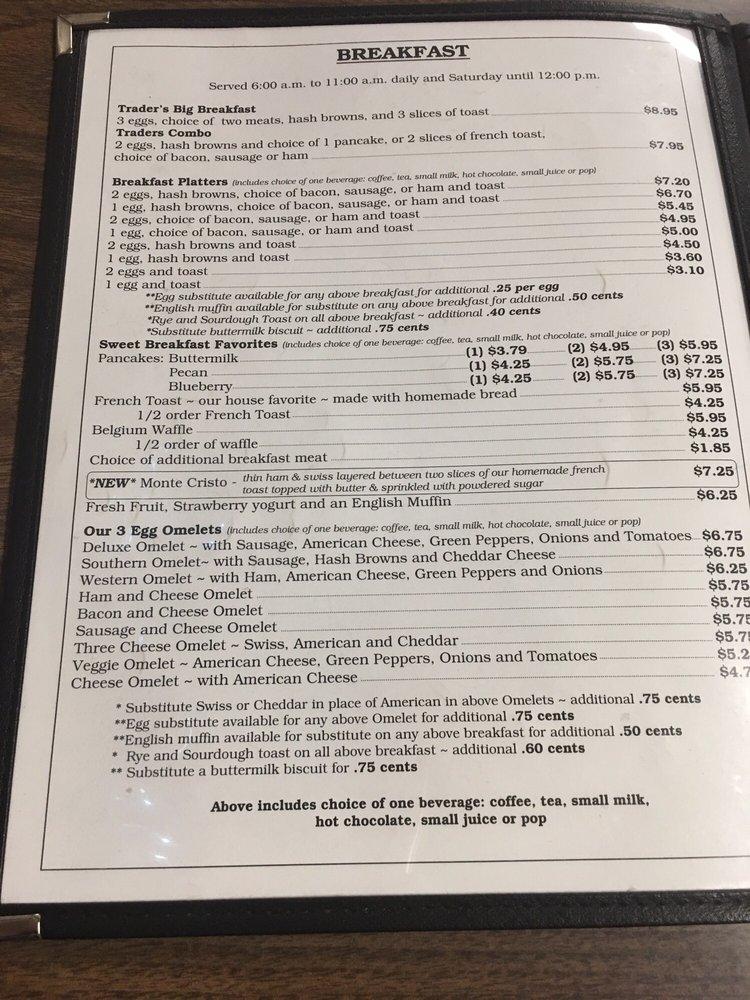 Menu at Trader's Cafe, Lancaster